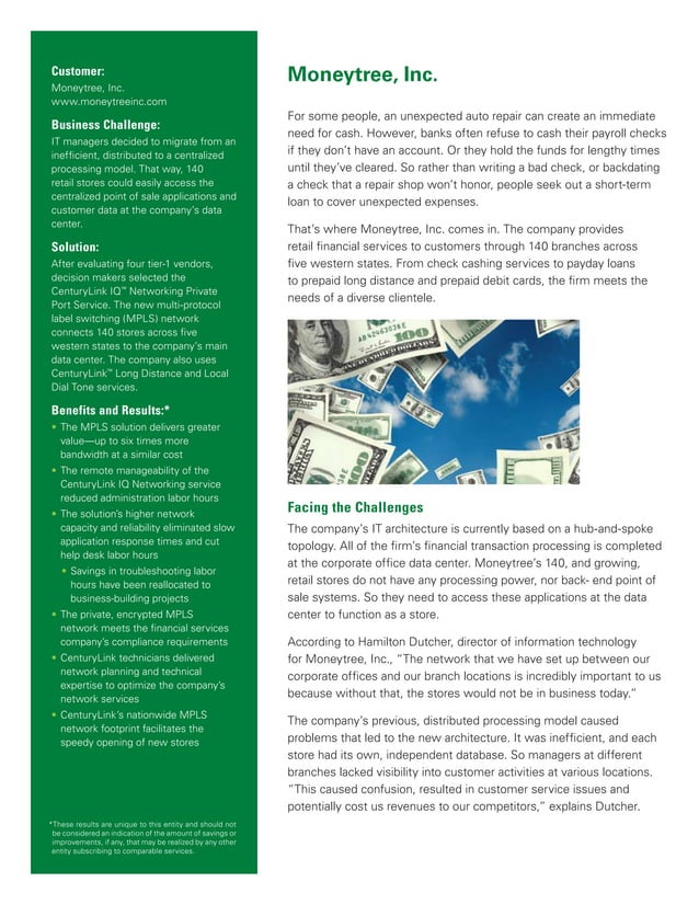 CenturyLink - Moneytree MPLS Case Study | PDF
