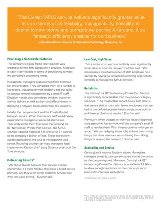 CenturyLink - Moneytree MPLS Case Study | PDF