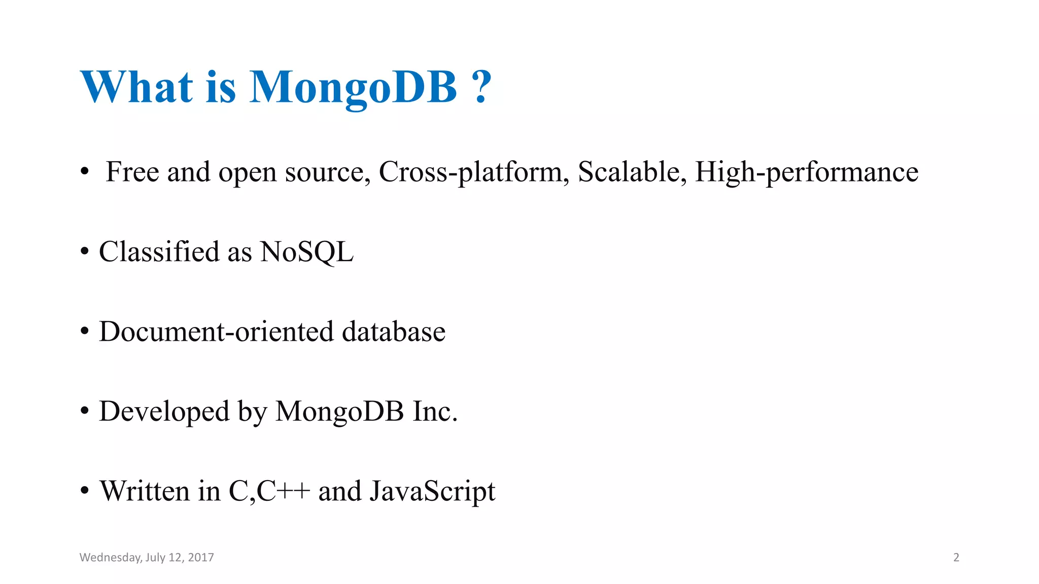 Introduction To MongoDB | PPTX