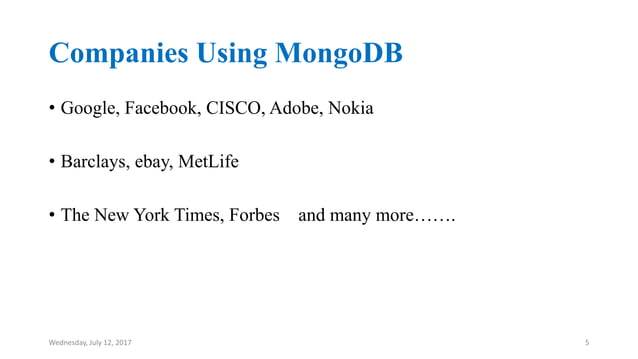 Introduction To MongoDB | PPTX