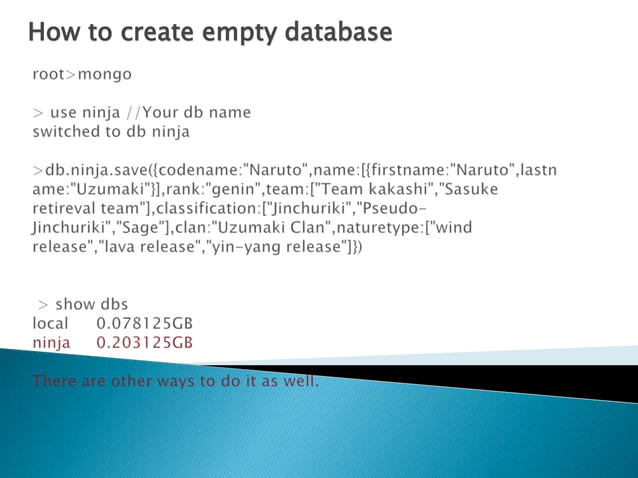 MongoDB-Beginner tutorial explaining basic operation via mongo shell | PPT