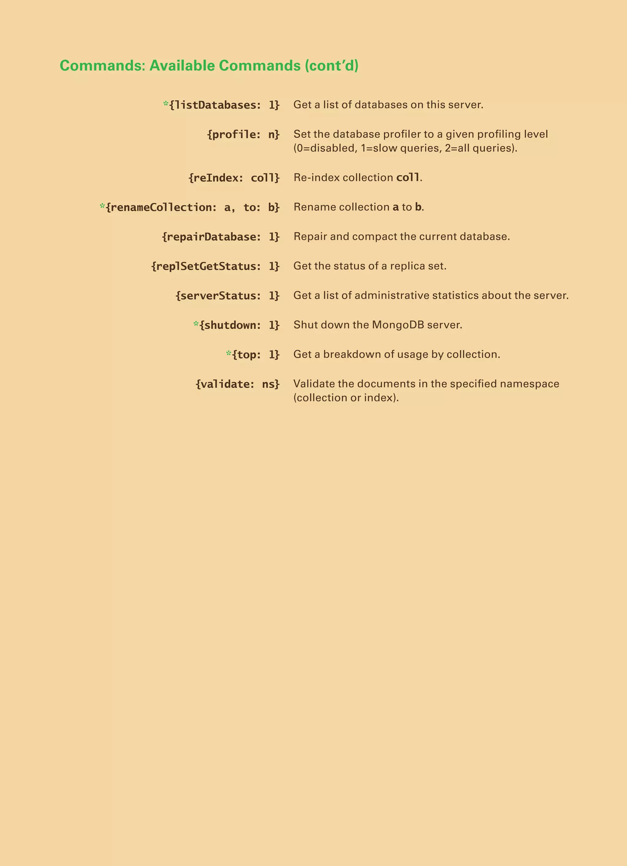 MongoDB Quick Reference Card | PDF