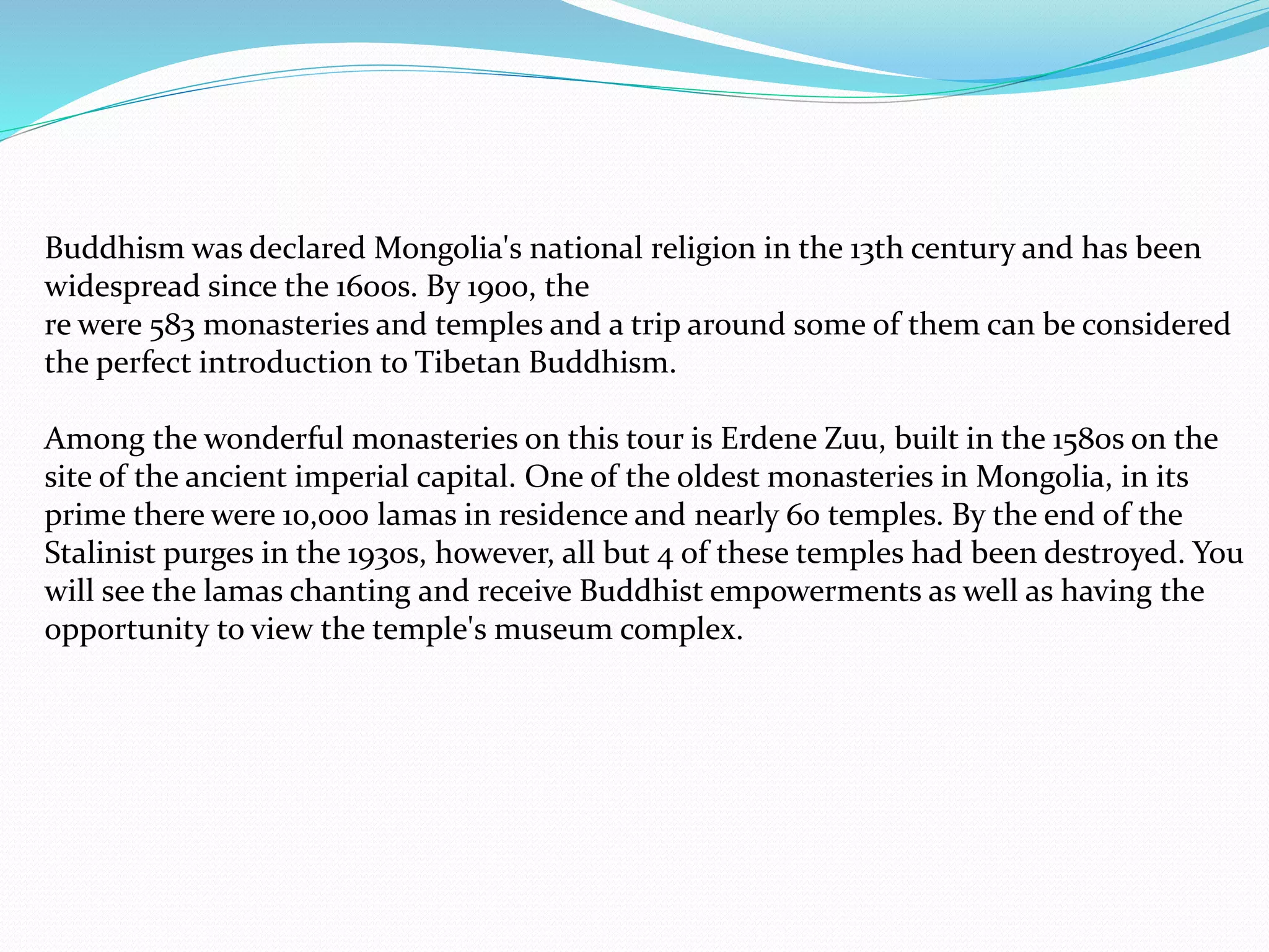 Mongolia buddhist monasteries tour | PPTX