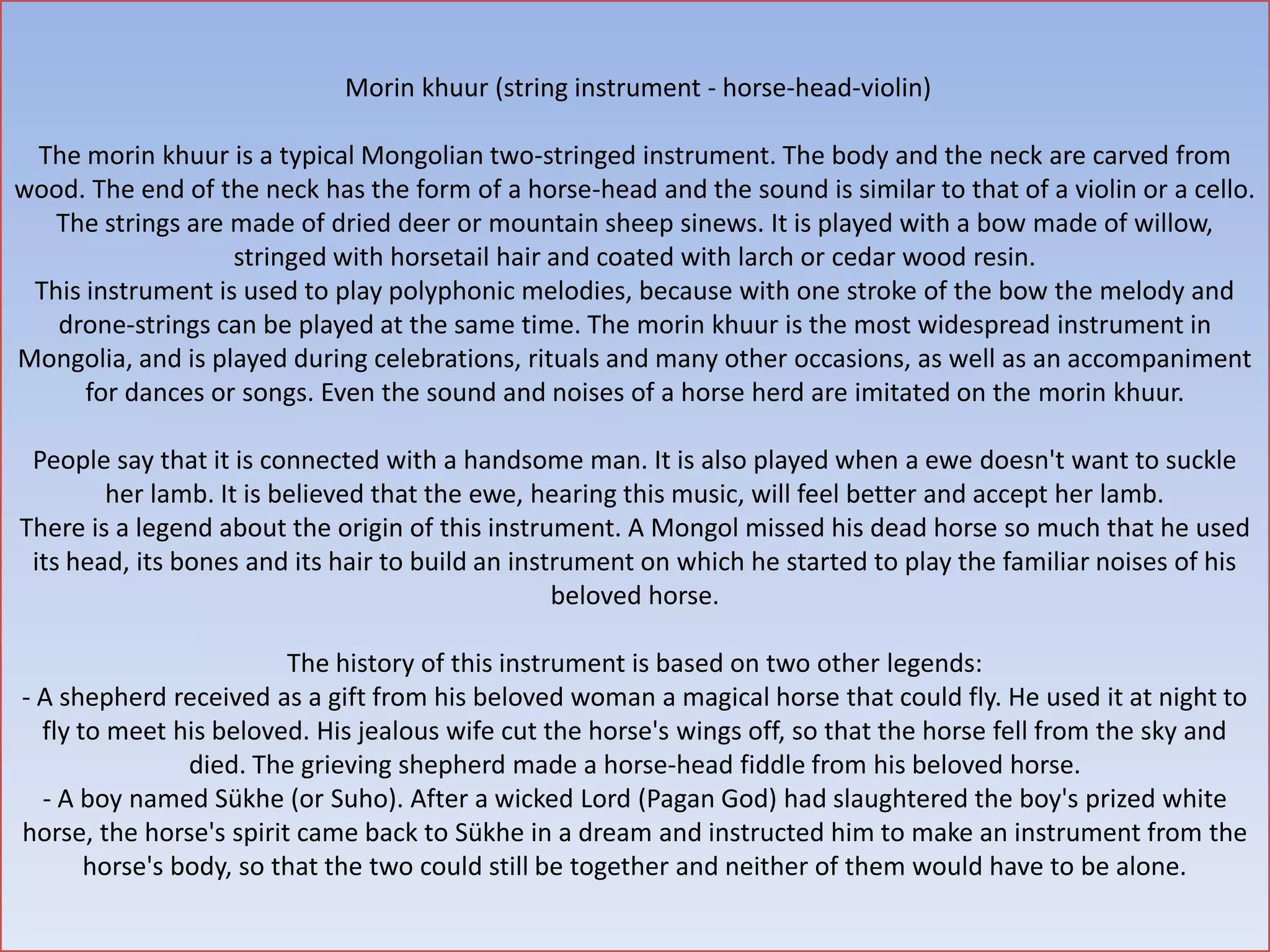 Mongolian traditional music instruments | PPTX