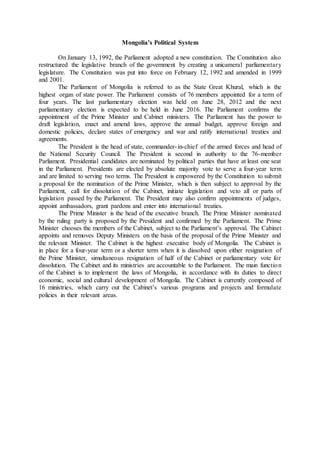 Topics of Speaking skill VII. Mongolia's political system | DOCX