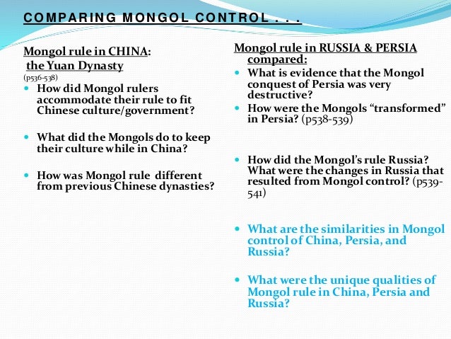 Mongol rule in china, persia, russia strayer work