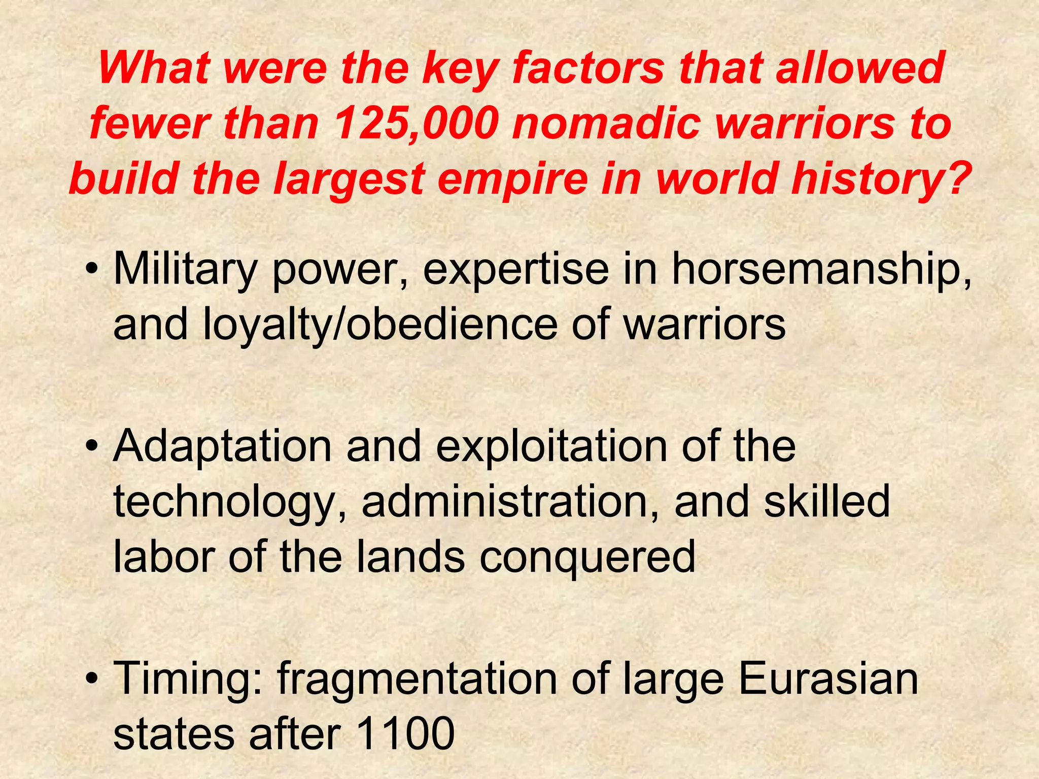 Mongols Genghis Khan origins society, empire | PPTX