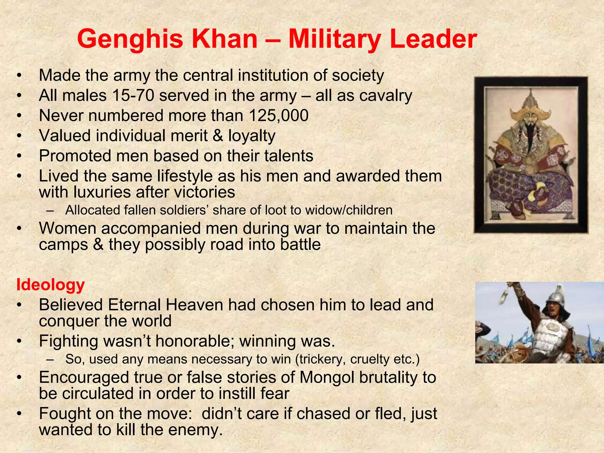 Mongols Genghis Khan origins society, empire | PPTX