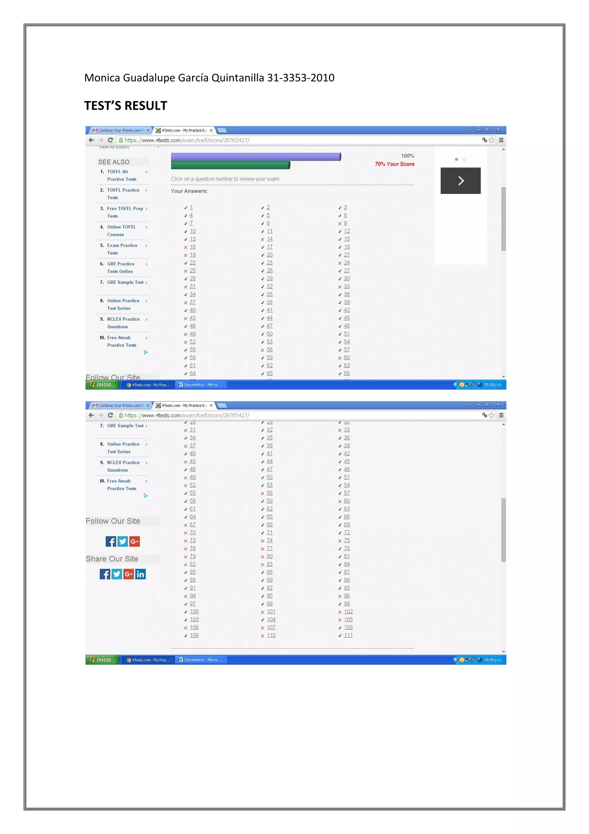 Monica garcia test's result | PDF