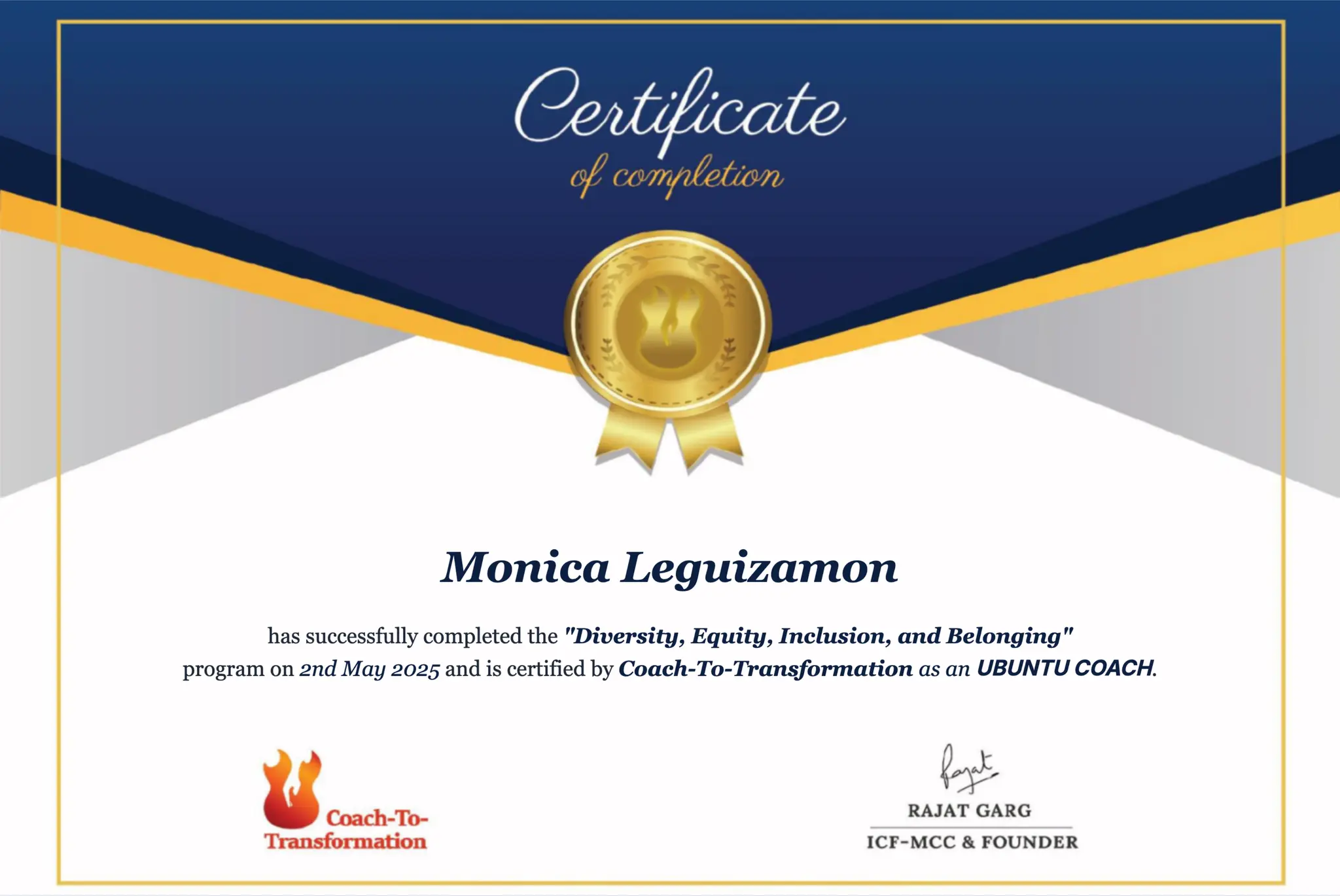 UBUNTU COACH - Mónica Leguizamón Certificate | PDF