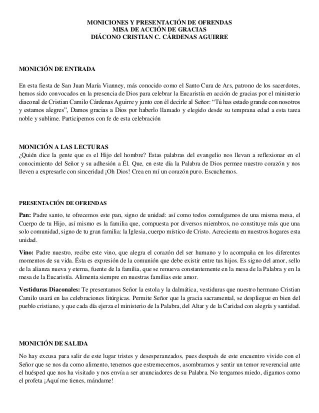 Ofrendas Para La Misa Del Coloegiodoc