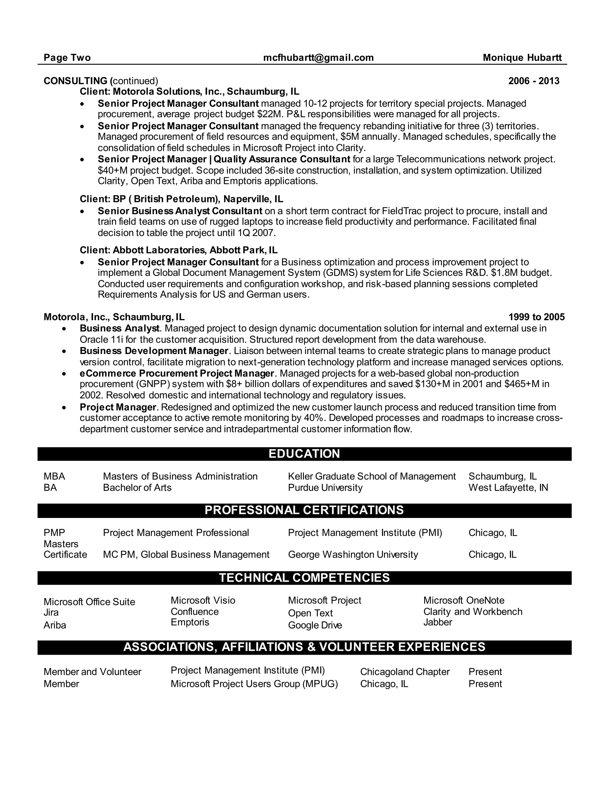 Monique Hubartt PMP Resume | DOC