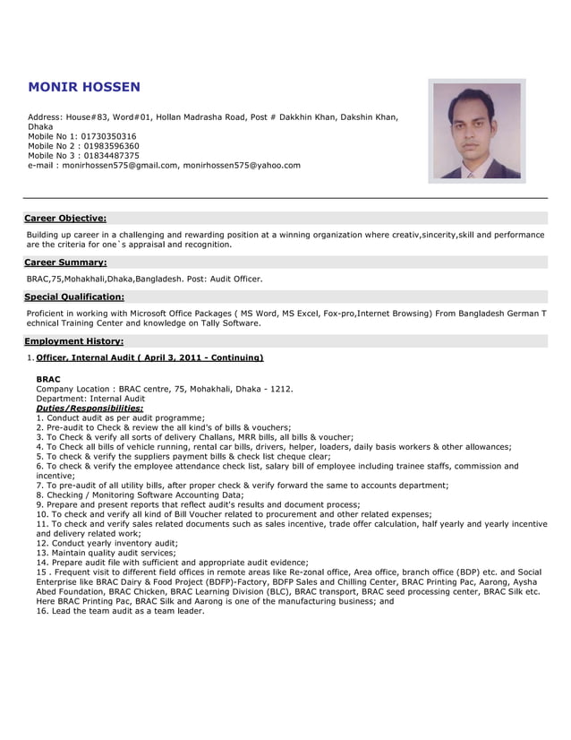 Monir hossen cv | PDF | Business | Business and Finance