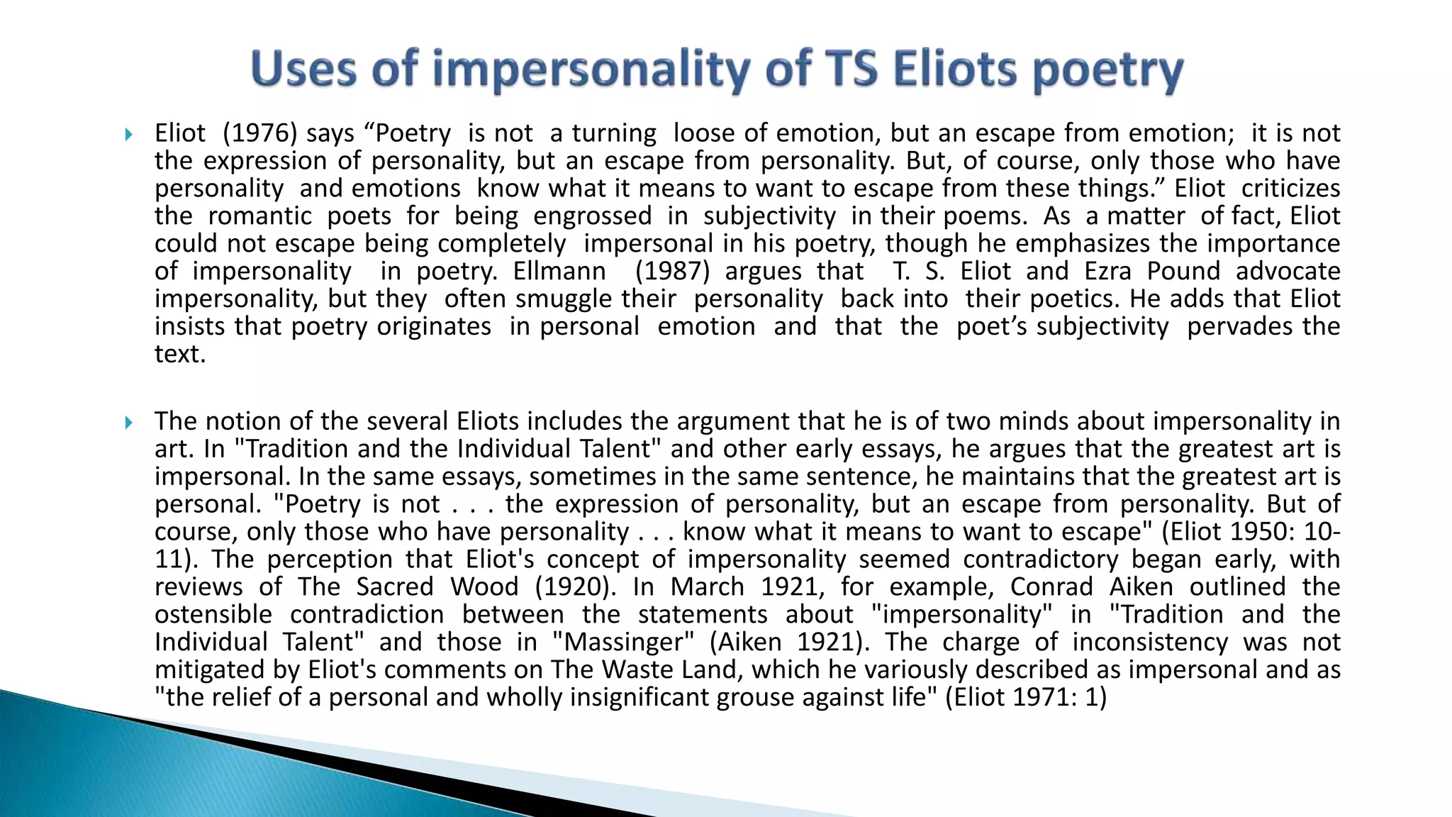 The theory of Impersonality by T.S. Eliot | PPTX