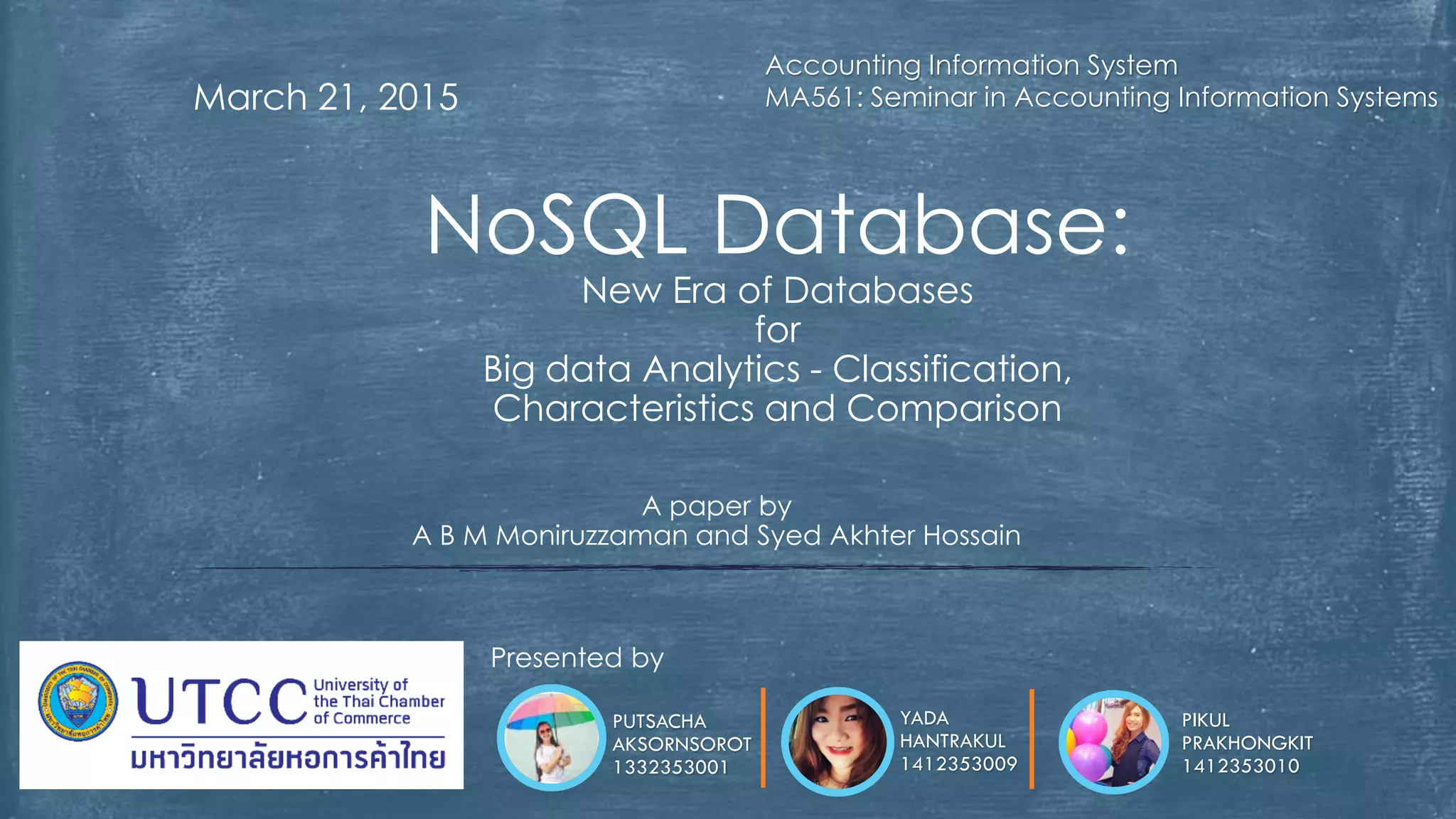 NoSQL Database: Classification, Characteristics and Comparison | PPT
