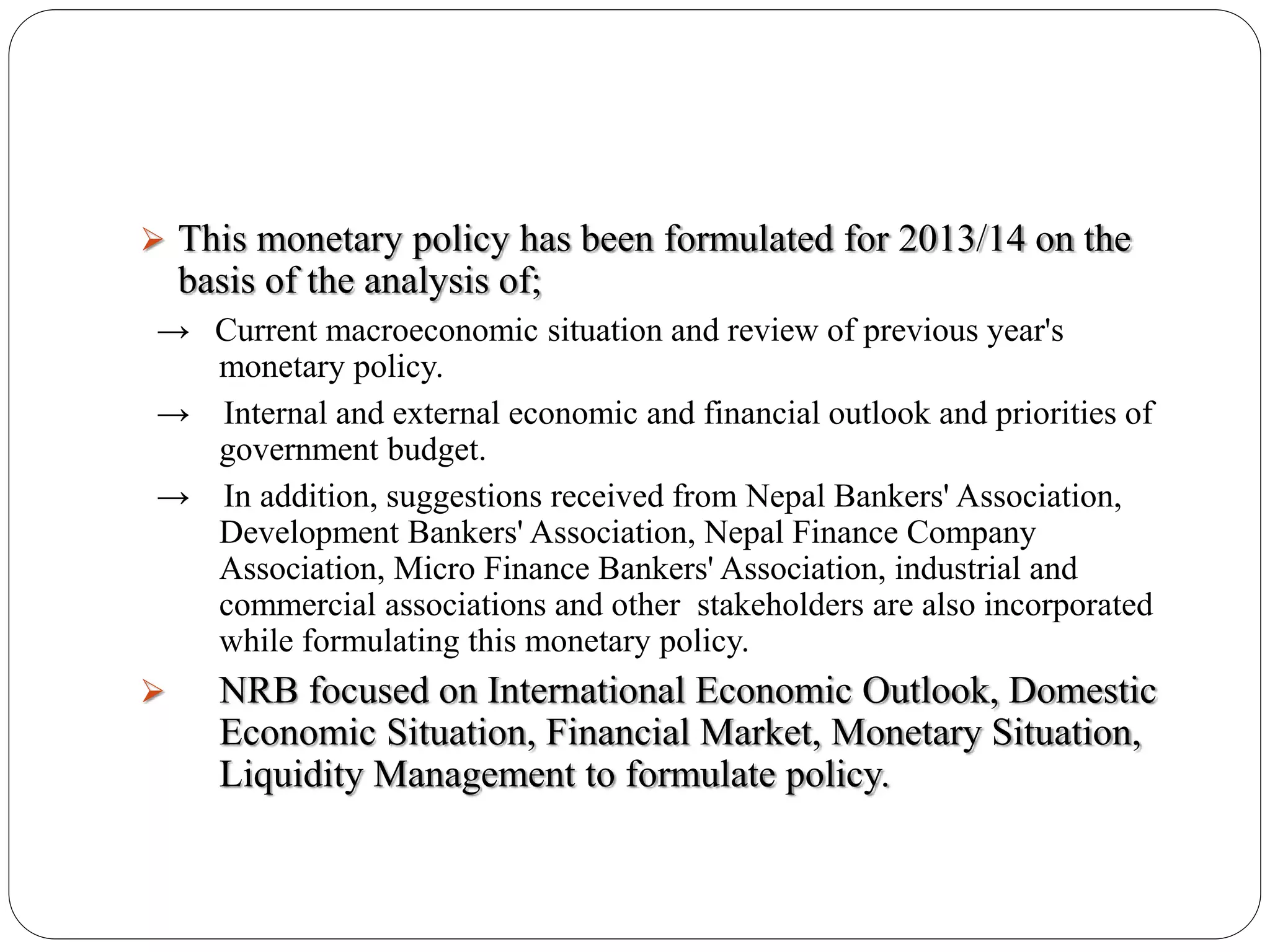 Monitary policy of Nepal 2013/14 | PPTX