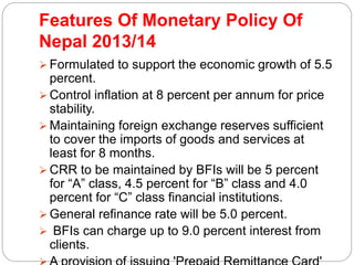 Monitary policy of Nepal 2013/14 | PPTX