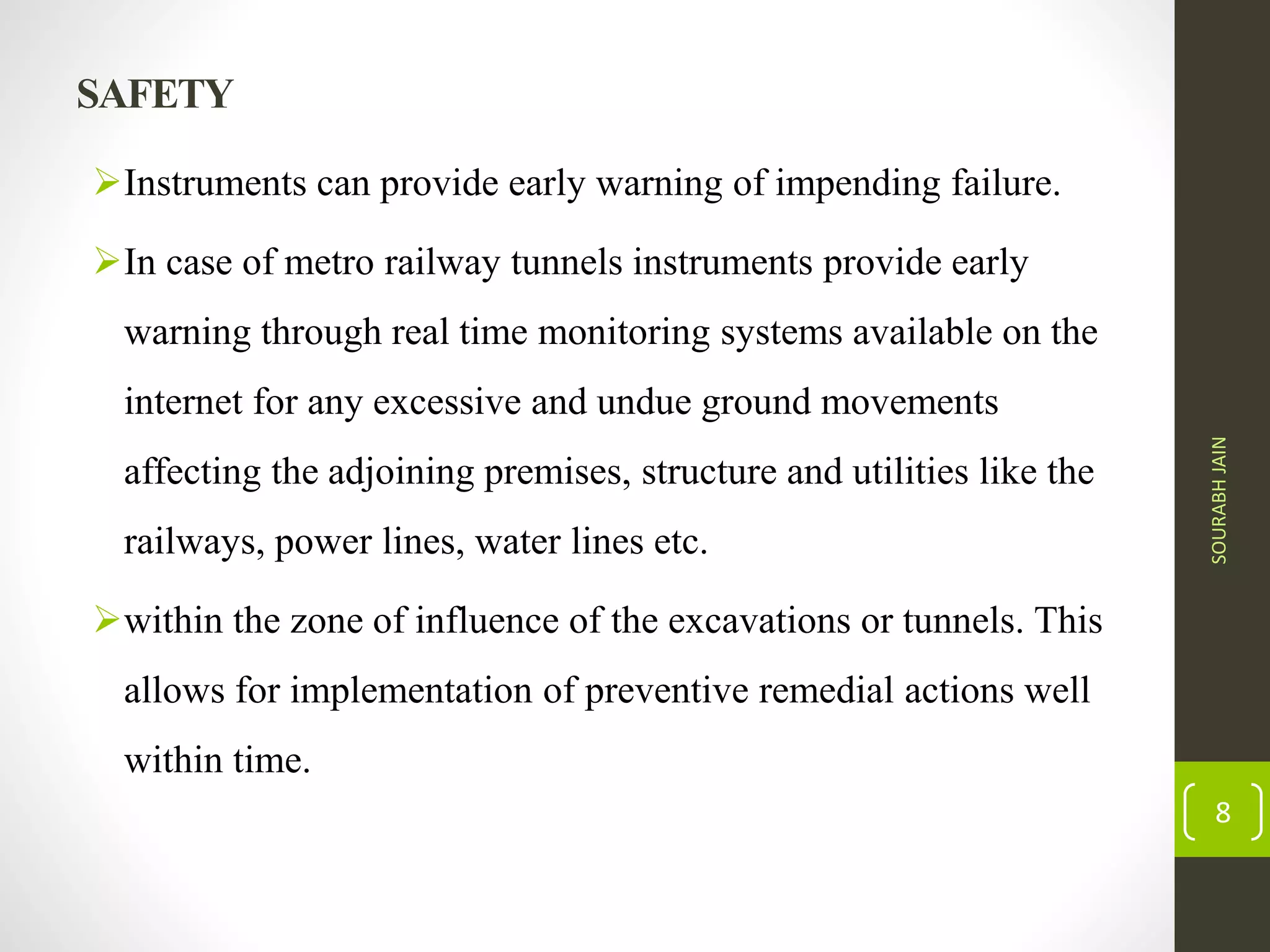 Monitering and safety aspects in underground structures | PPTX