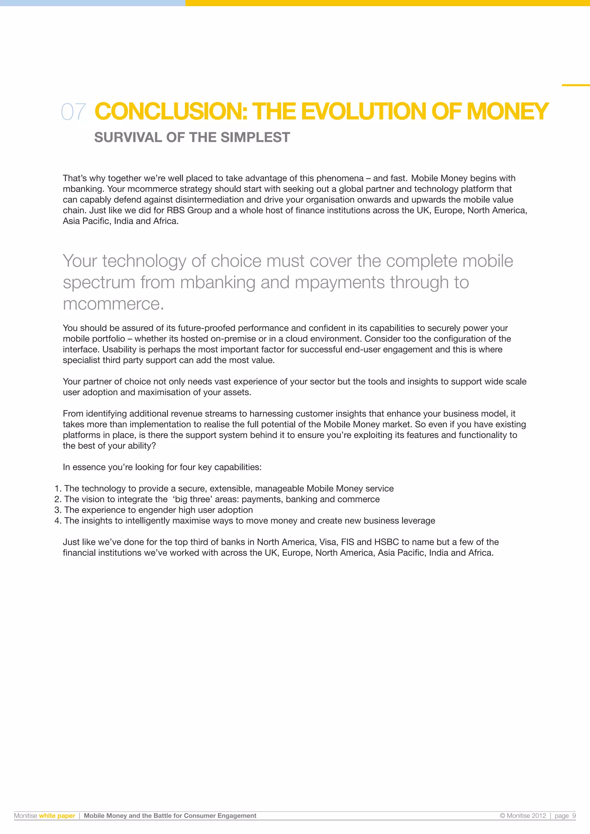 Mobile Money and the battle for consumer engagement (Monitise) | PDF