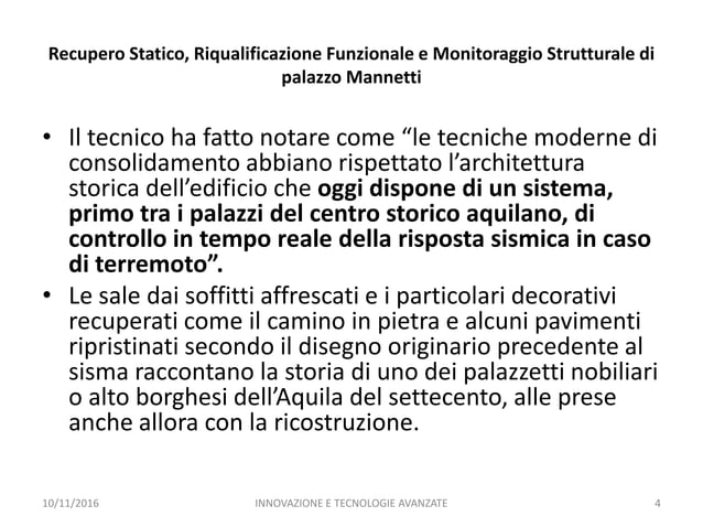 Monitoraggio strutturale del palazzo storico | PPT