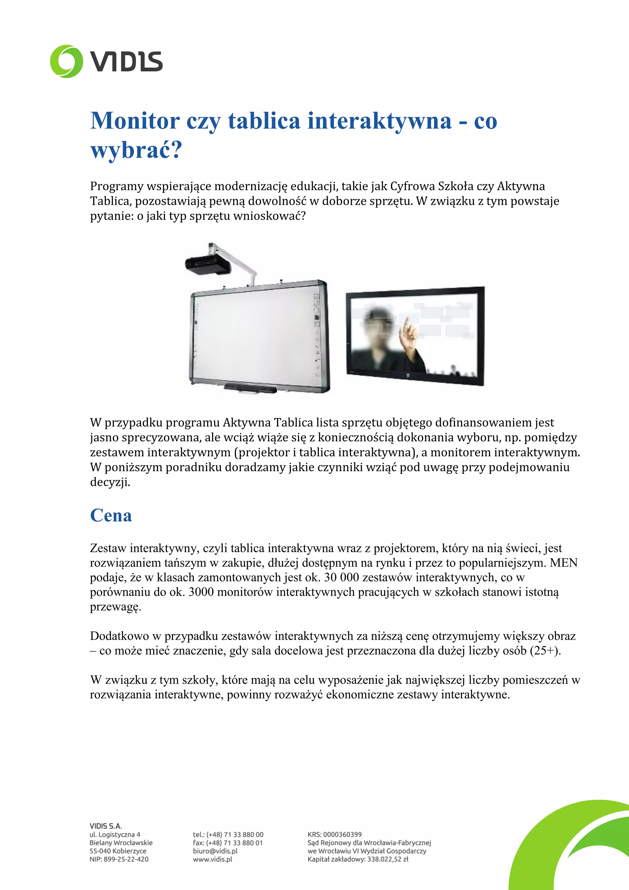 Monitor czy tablica interaktywna - co wybrać? | PDF