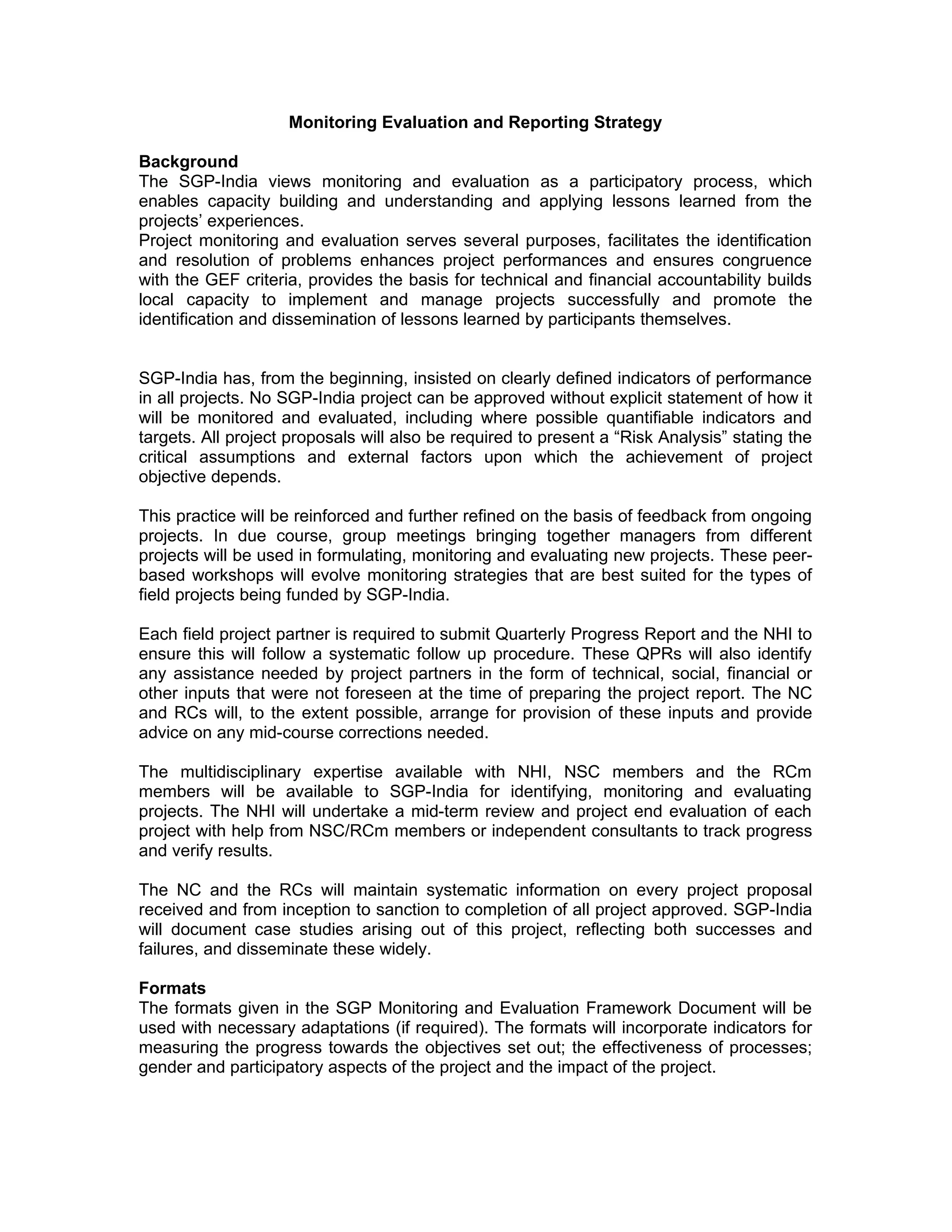 Monitoring Evaluation And Reporting Doc