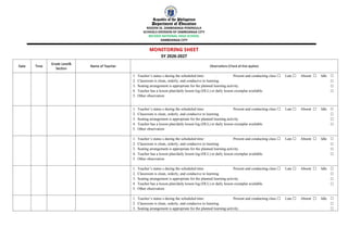 Teacher Monitoring Sheet for Effective Classroom Management SY 2026 ...