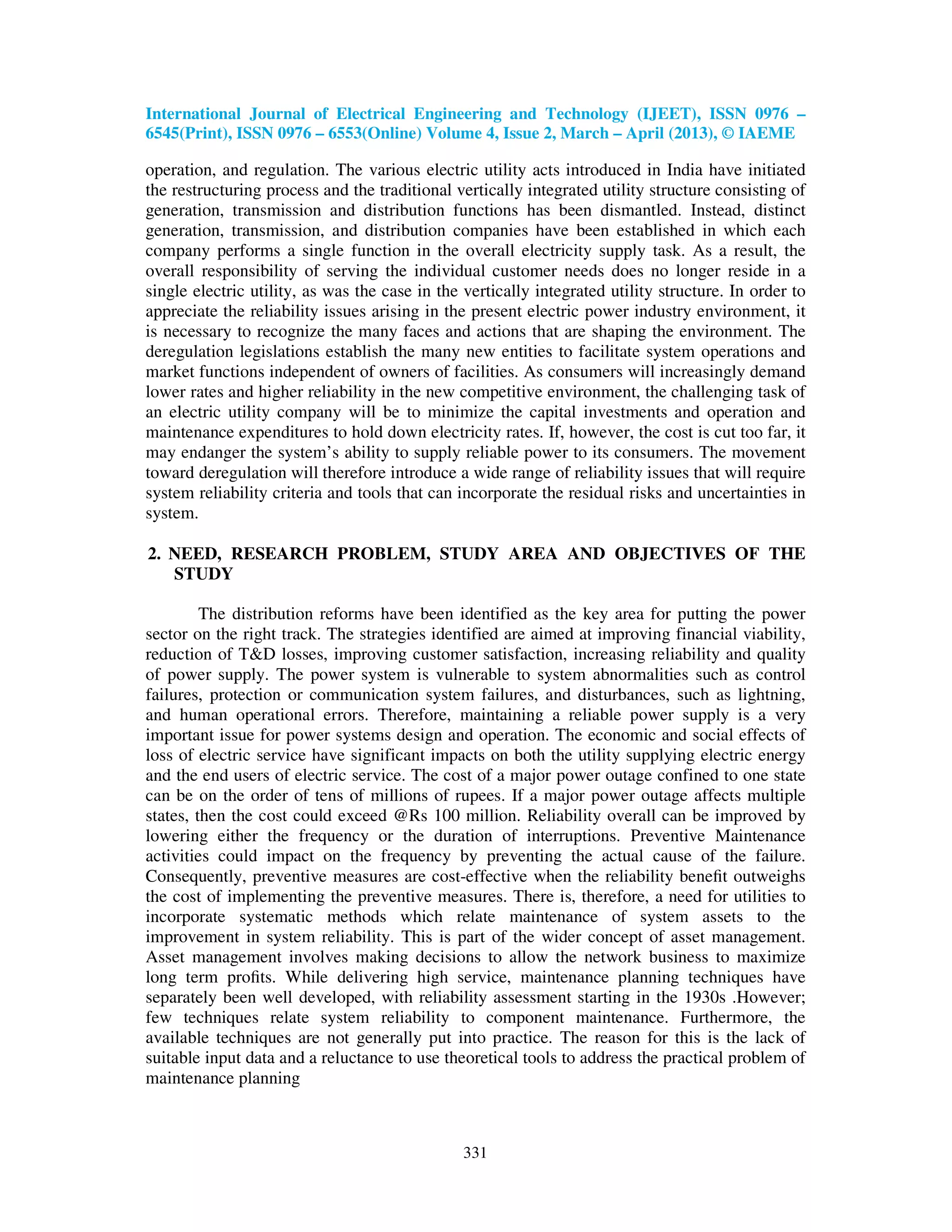 Monitoring and analysis of reliaibility of electrical distribution system | PDF