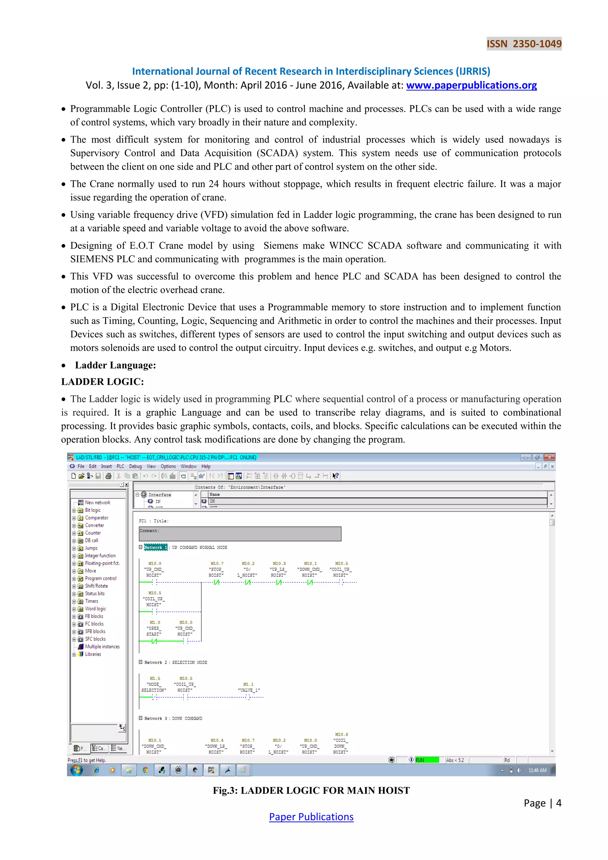 Monitoring and Controlling Of Electric Overhead Travelling Crane Using ...