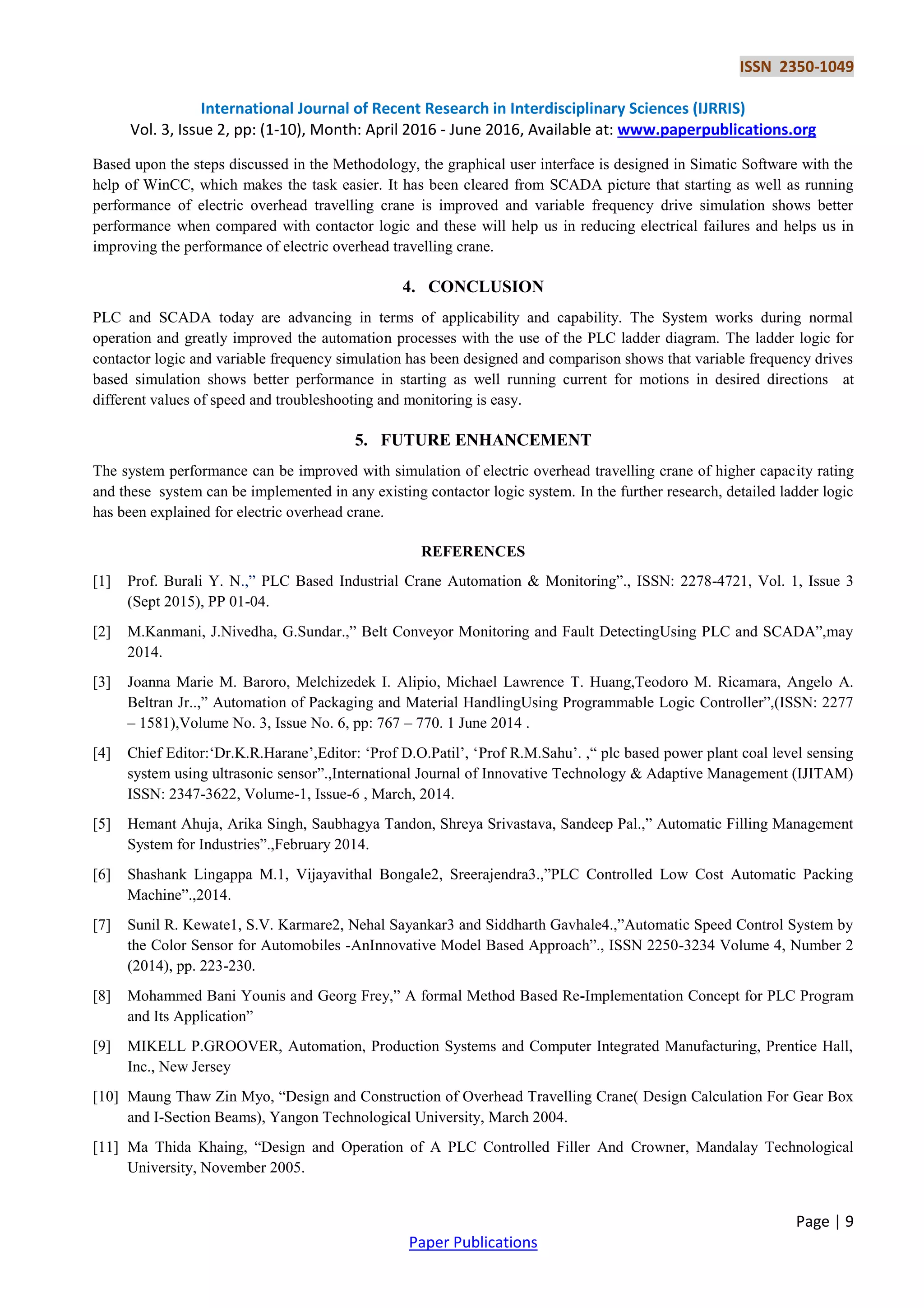 Monitoring and Controlling Of Electric Overhead Travelling Crane Using ...