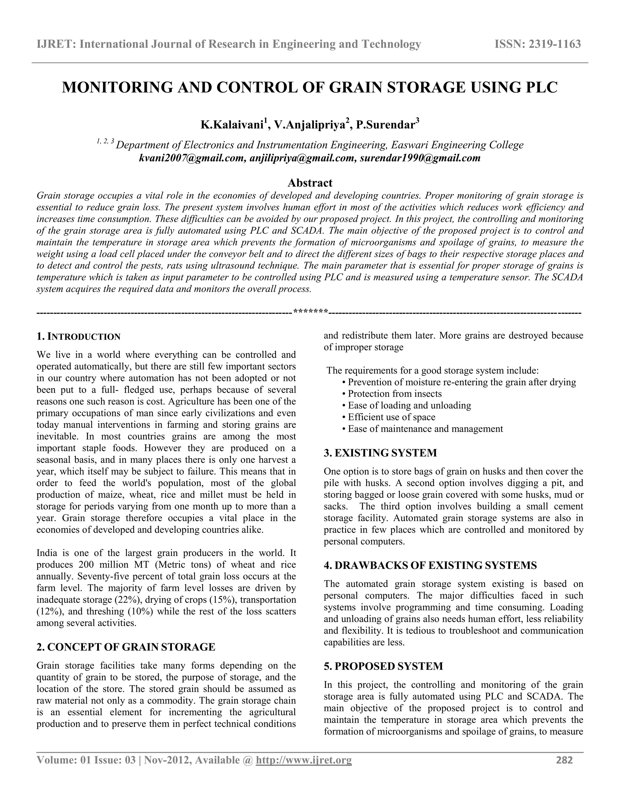 Monitoring and control of grain storage using plc | PDF