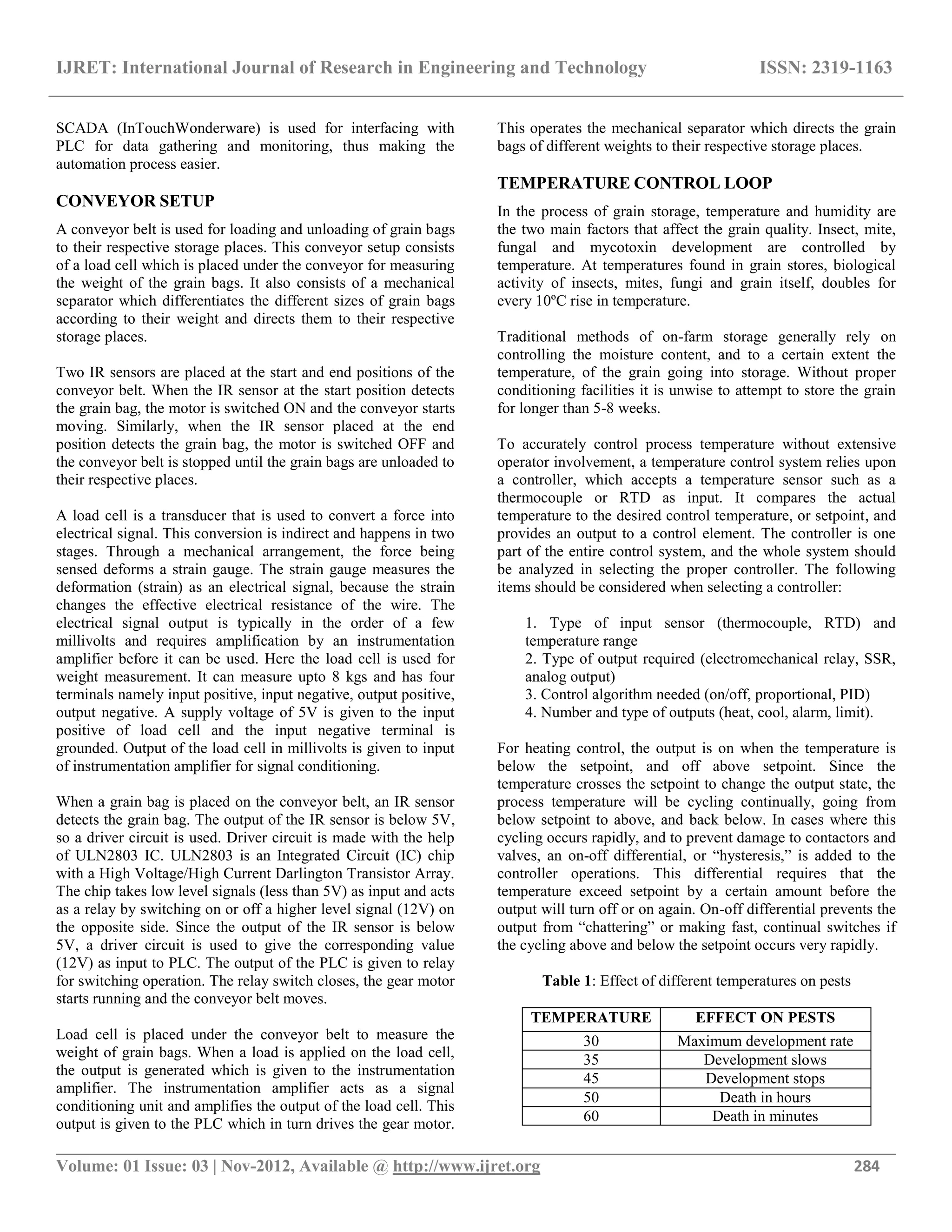 Monitoring and control of grain storage using plc | PDF