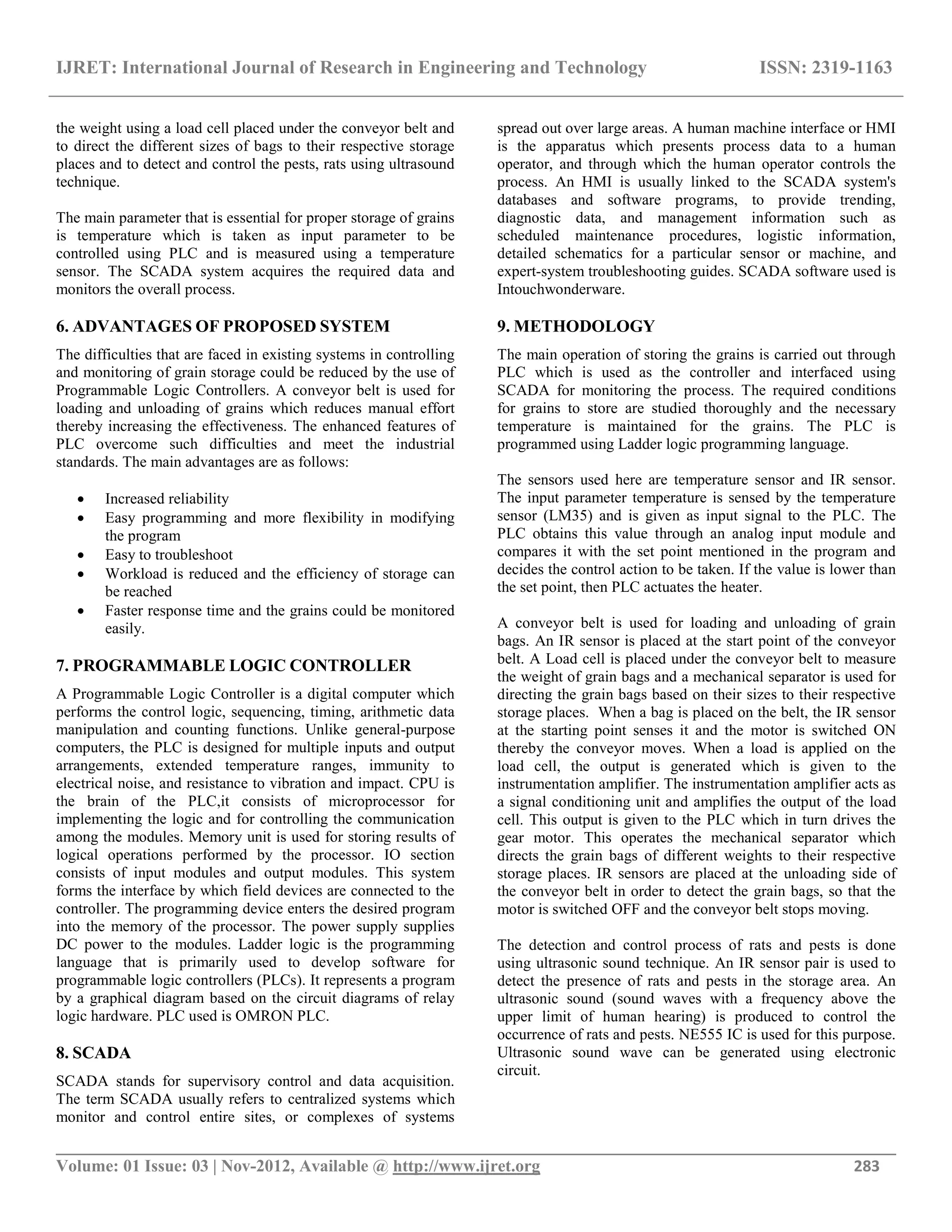 Monitoring and control of grain storage using plc | PDF