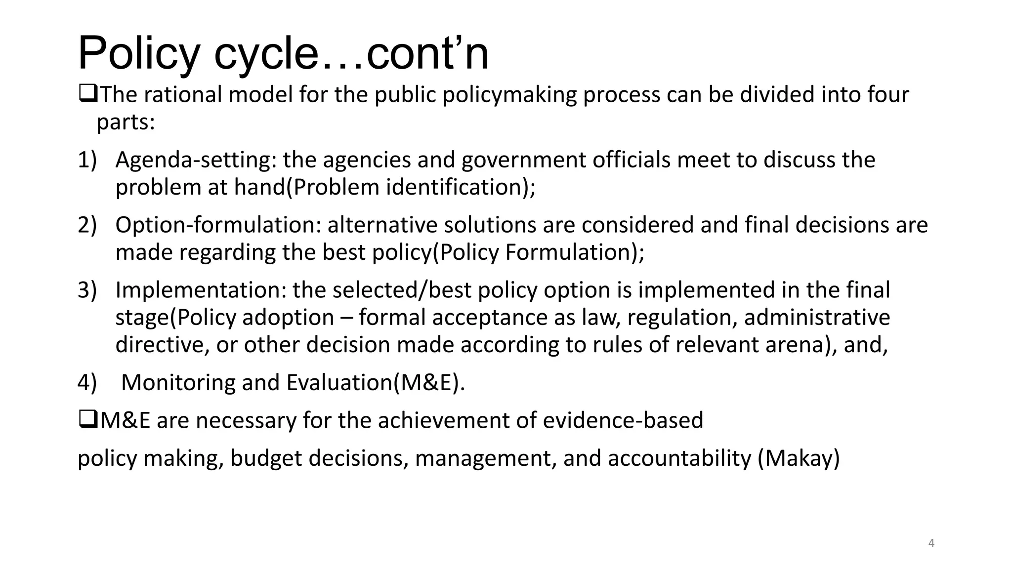 Monitoring and evaluation and the policy process | PDF