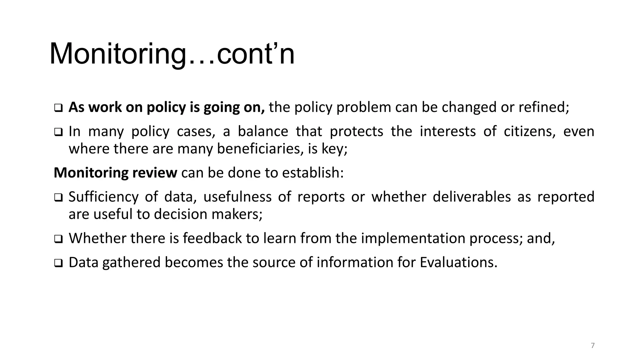 Monitoring and evaluation and the policy process | PDF
