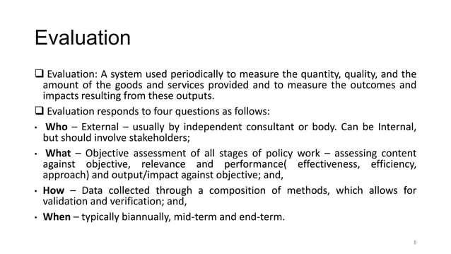 Monitoring and evaluation and the policy process | PDF | Political Issues & policy | Politics