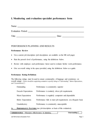 Monitoring and evaluation specialist performance appraisal | DOCX