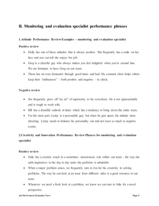 Monitoring and evaluation specialist performance appraisal | DOCX