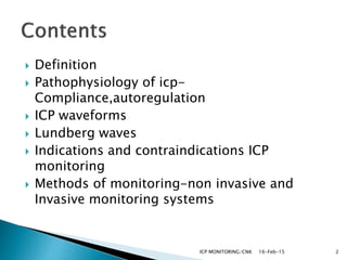 Monitoring and treatment of increased intracranial pressure cnk | PPT