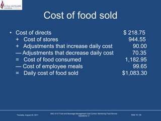 Monitoring food service operations ii daily food cost | PPTX