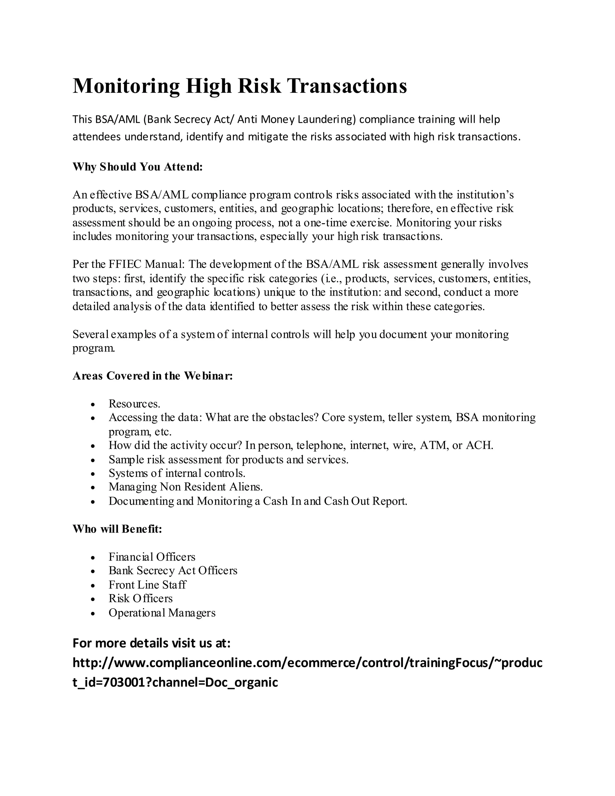 Monitoring high risk transactions | PDF