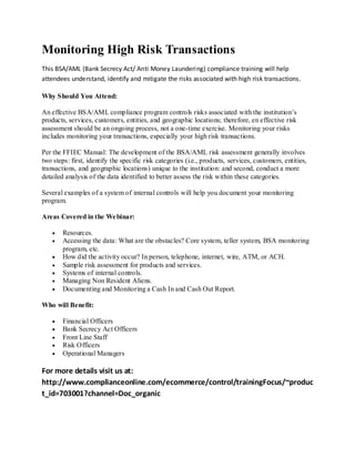 Monitoring high risk transactions | PDF