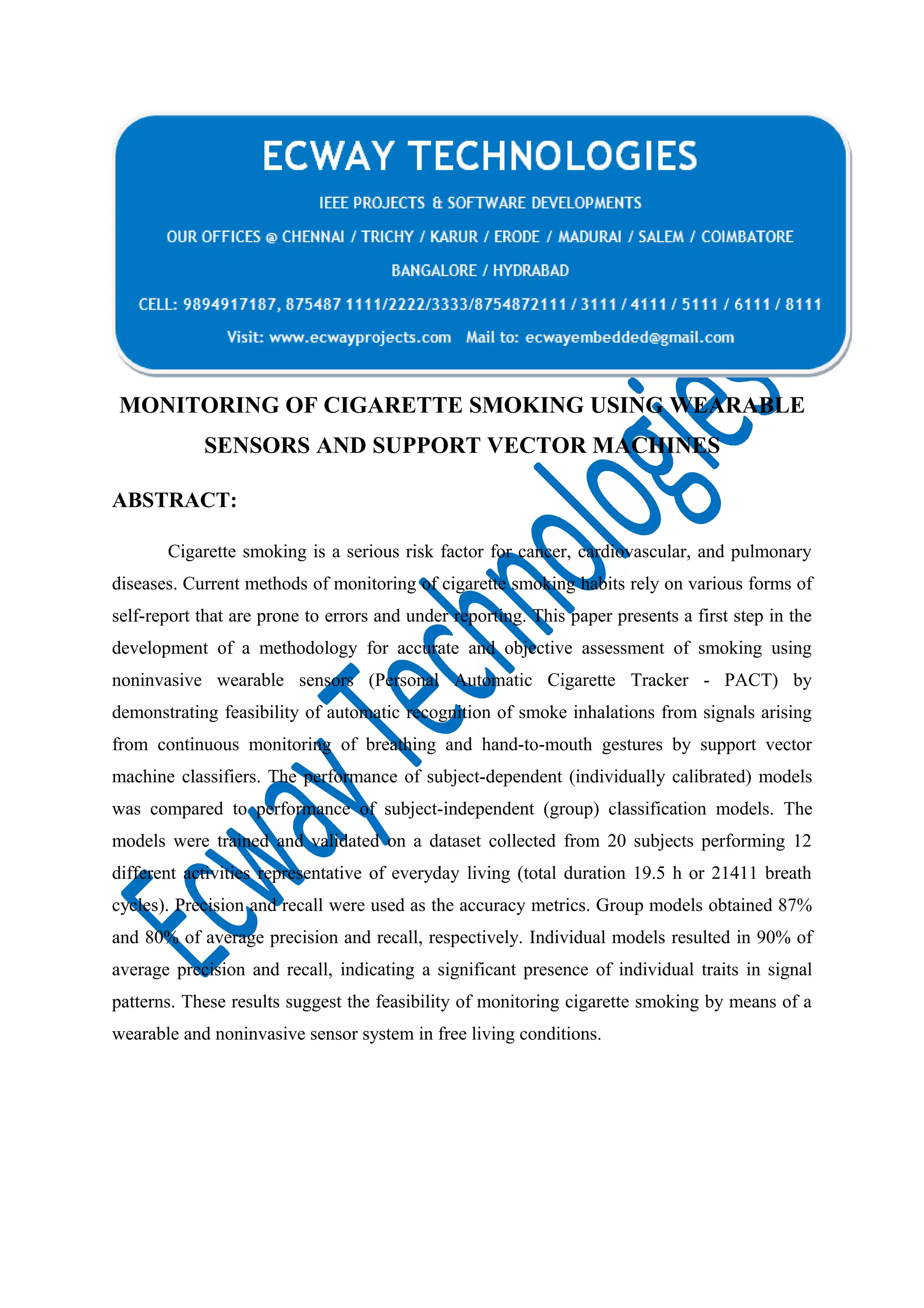 Monitoring of cigarette smoking using wearable sensors and support ...