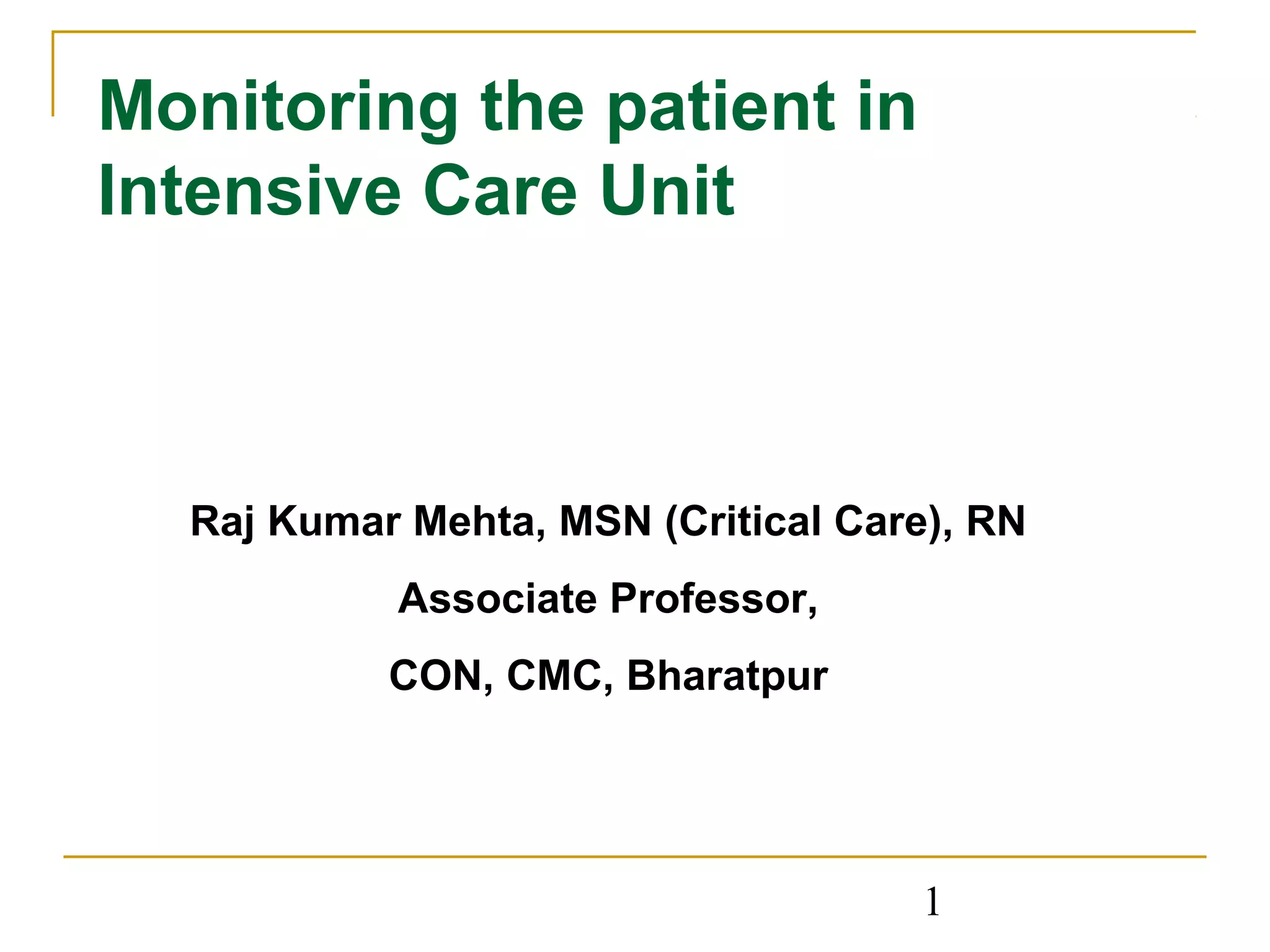 Monitoring of patient in intensive care unit (ICU) | PPT