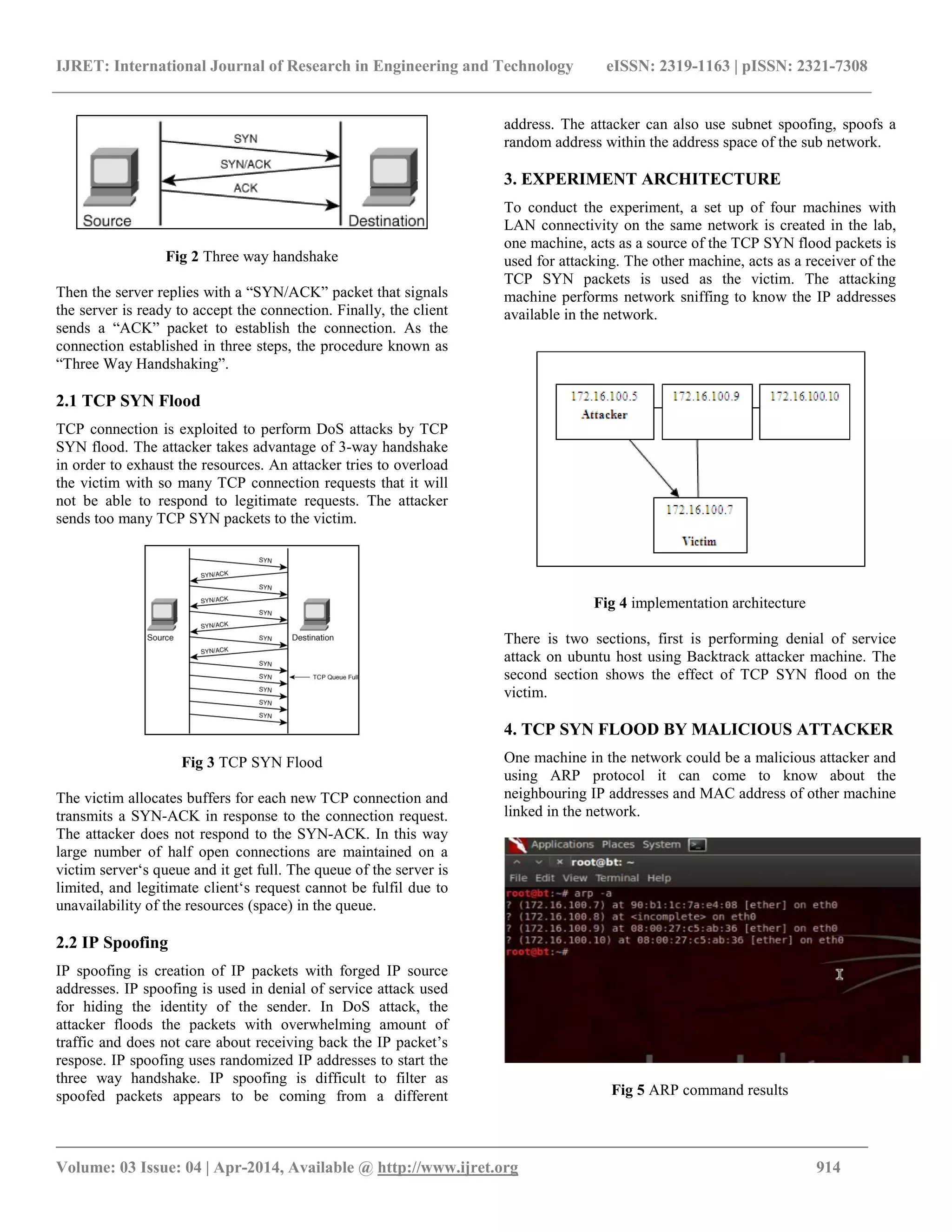 Monitoring Of Traffic Over The Victim Under Tcp Syn Flood In A Lan Pdf