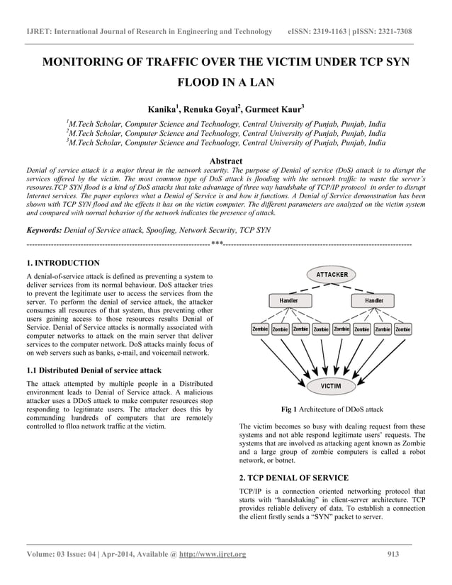 Monitoring of traffic over the victim under tcp syn flood in a lan | PDF