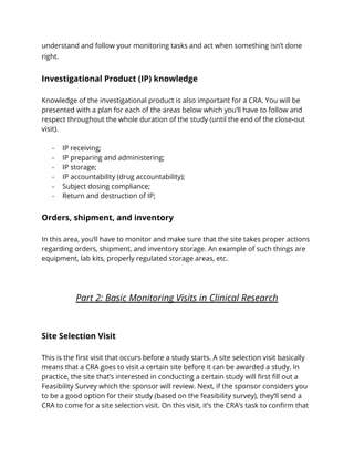 Monitoring Plan and Basic Monitoring Visits: Everything that a CRA ...