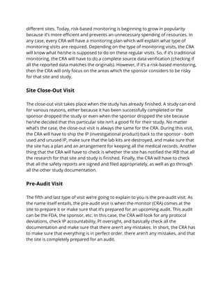 Monitoring Plan and Basic Monitoring Visits: Everything that a CRA ...