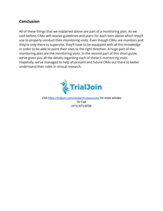 Monitoring Plan and Basic Monitoring Visits: Everything that a CRA ...