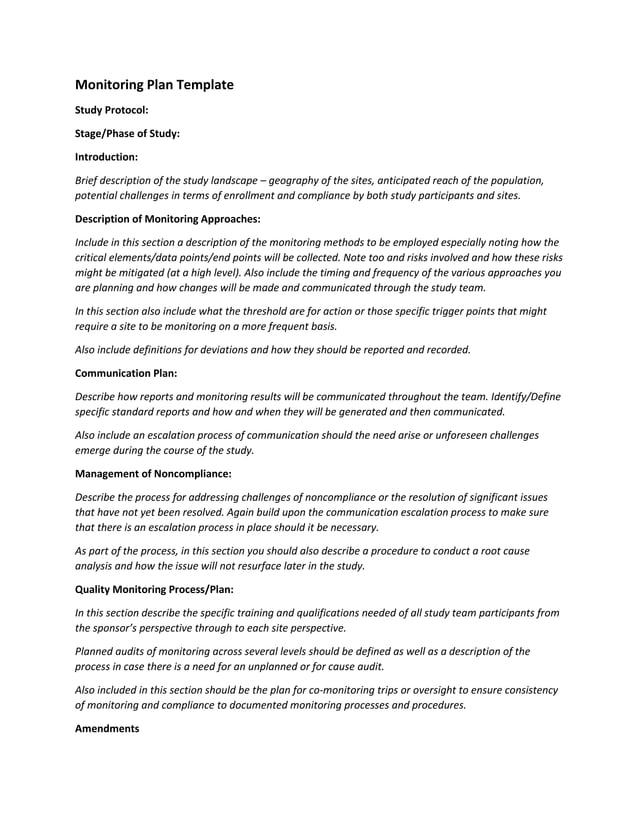 Monitoring Plan Template | DOCX | Business | Business and Finance